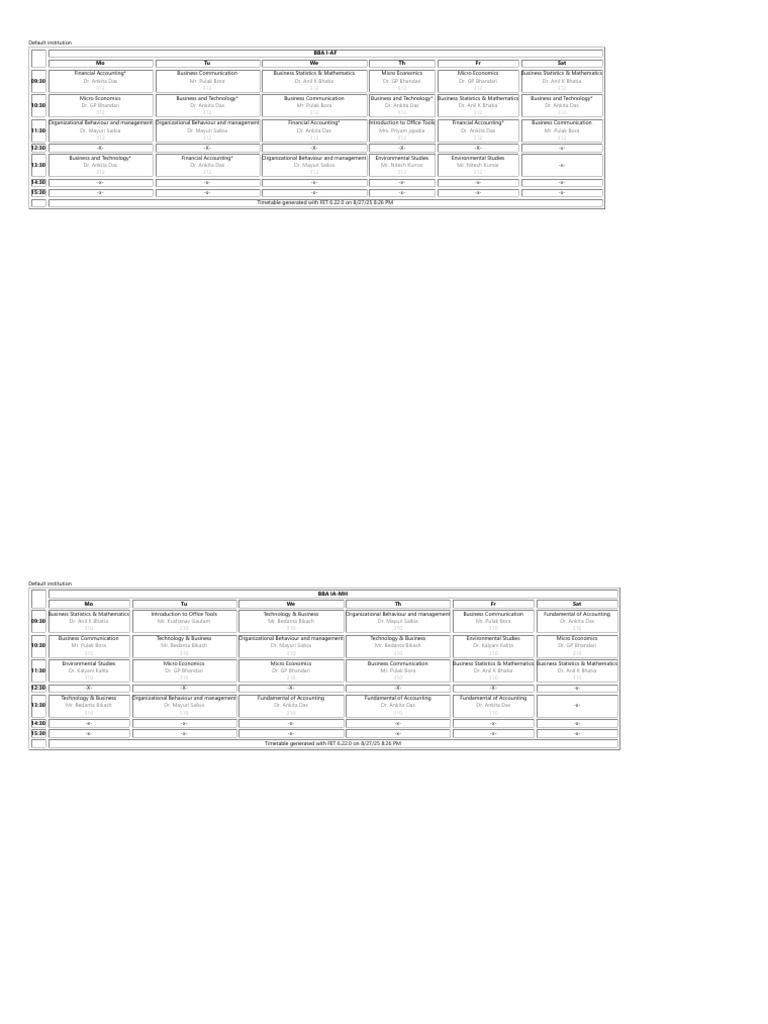 2025 Odd Semester Time Table For Students 2 | PDF | Business Economics | Economies