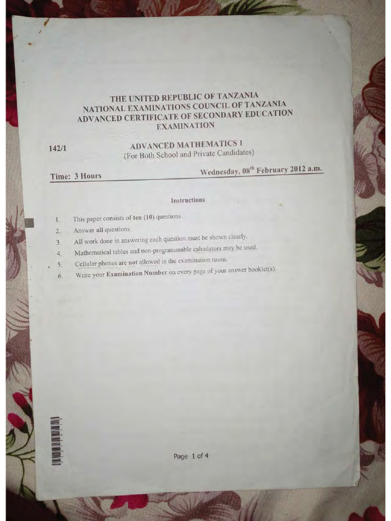 Advanced Math 1 - F6 - 2012 | PDF