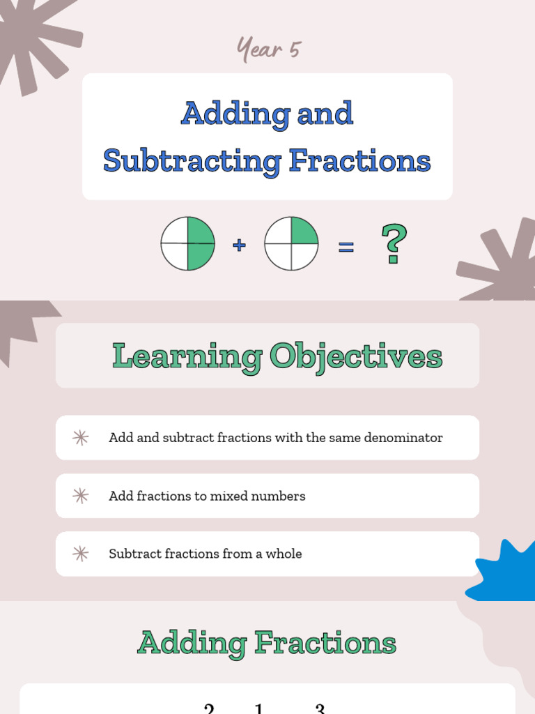 Adding and Subtracting Fractions Presentation in Lilac, Blue and Green ...