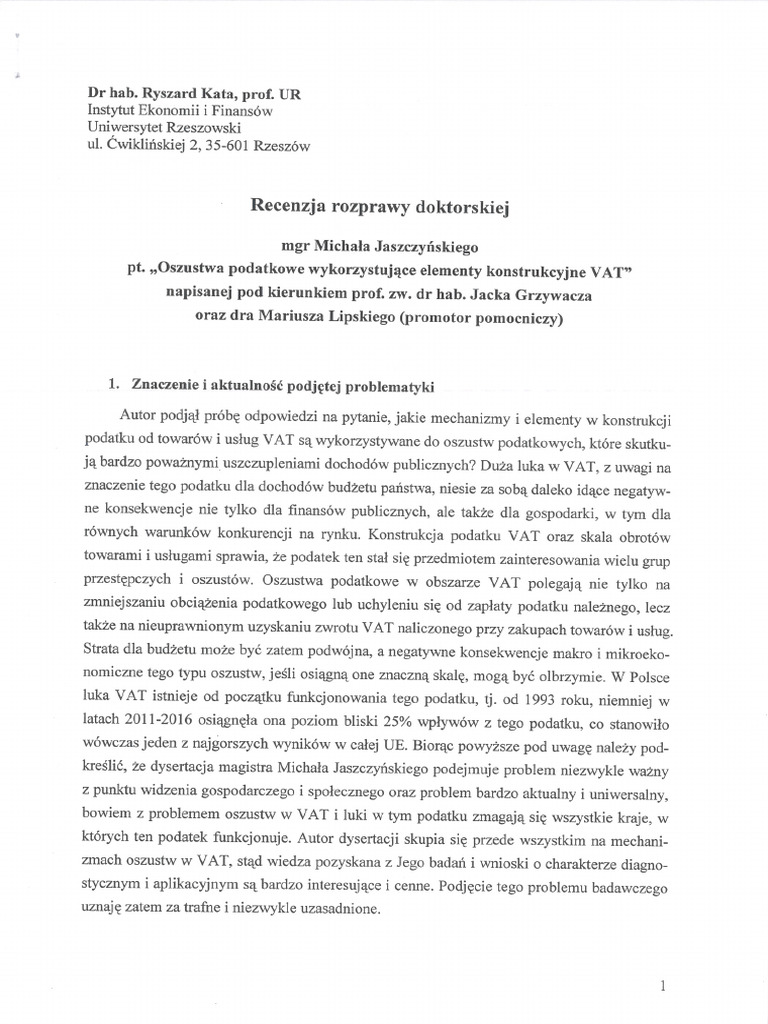 M Jaszczynski Recenzja Prof R Kata | PDF