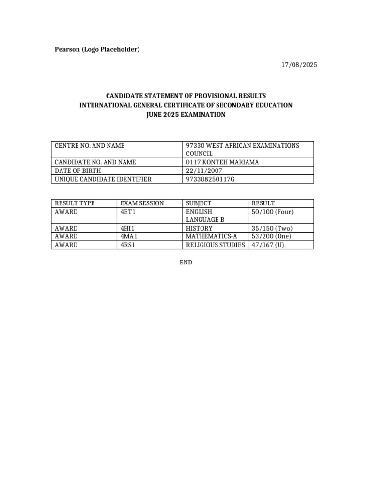 IGCSE Results Styled | PDF