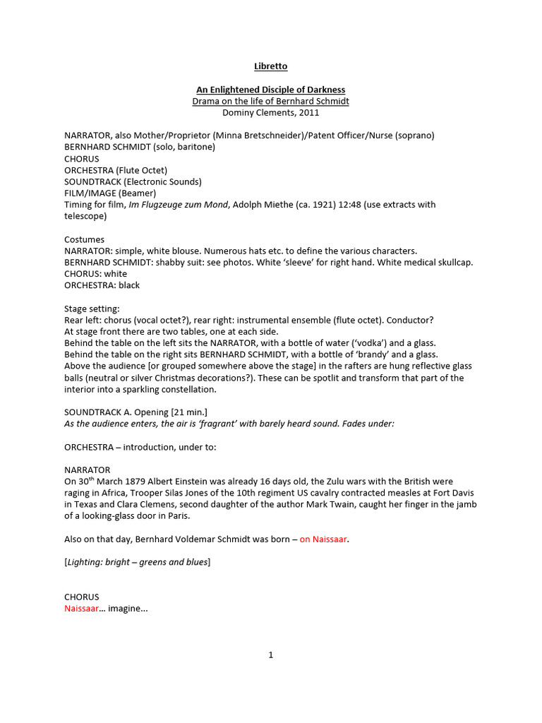 LIBRETTO Noblessner 2013 An Enlightened Disciple of Darkess | PDF | Optics