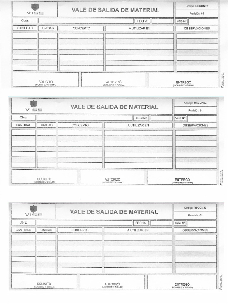 Vale De Salida De Material Pdf