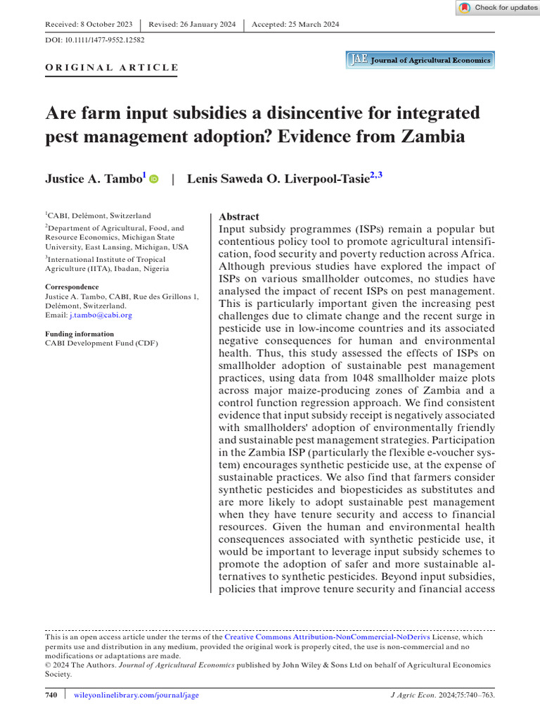 Are Farm Input Subsidies A Disincentive For Integrated Pest Management ...