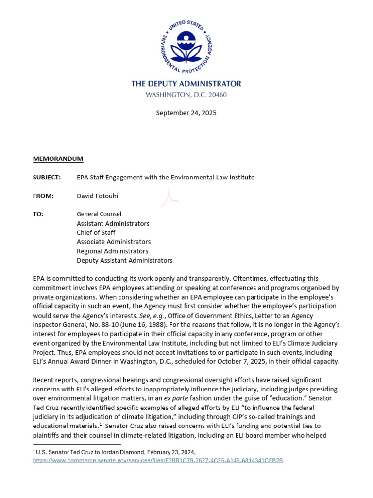 EPA Memo on ELI Staff Engagement Concerns | PDF | United States ...