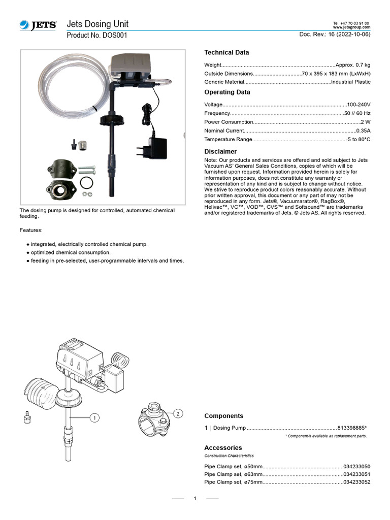 Jets Dosing Pump Specifications Guide | PDF | Pipe (Fluid Conveyance ...