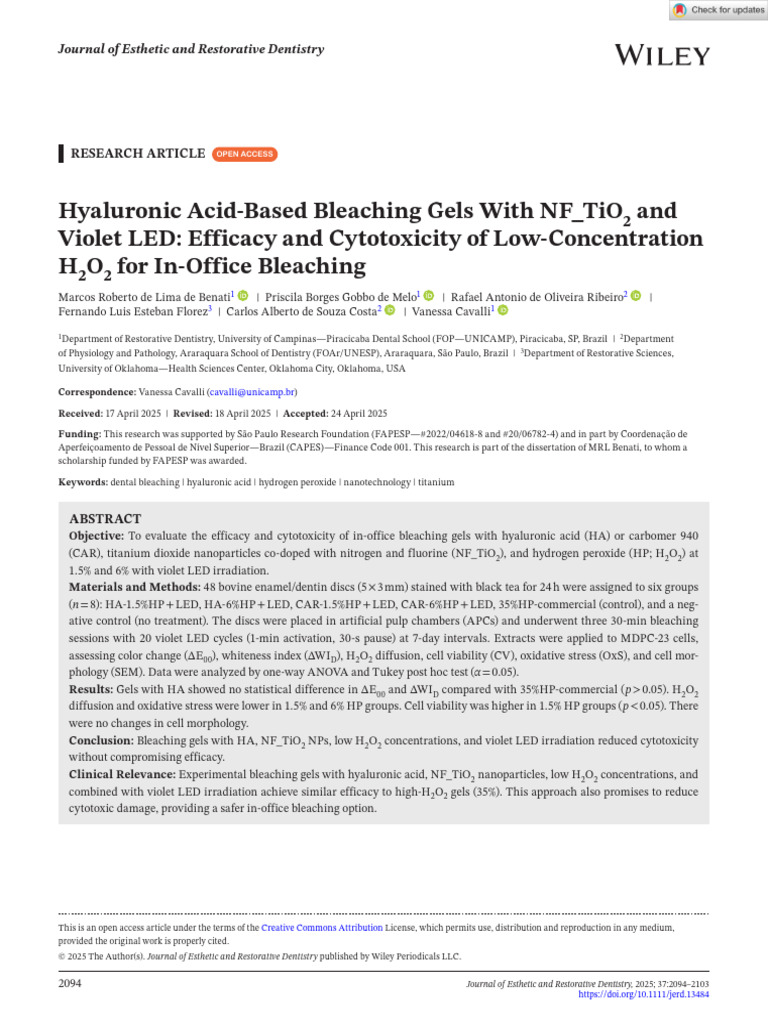 Hyaluronic Acid-Based Bleaching Gels With NF - Tio and Violet Led ...