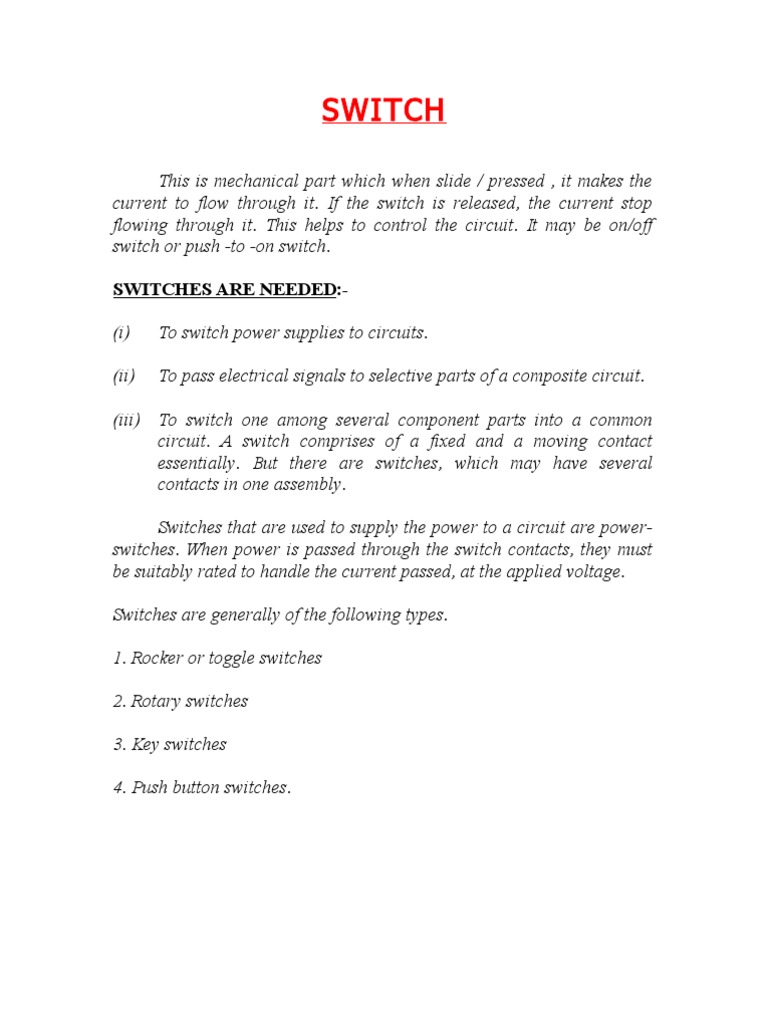 Types and Functions of Electrical Switches | PDF