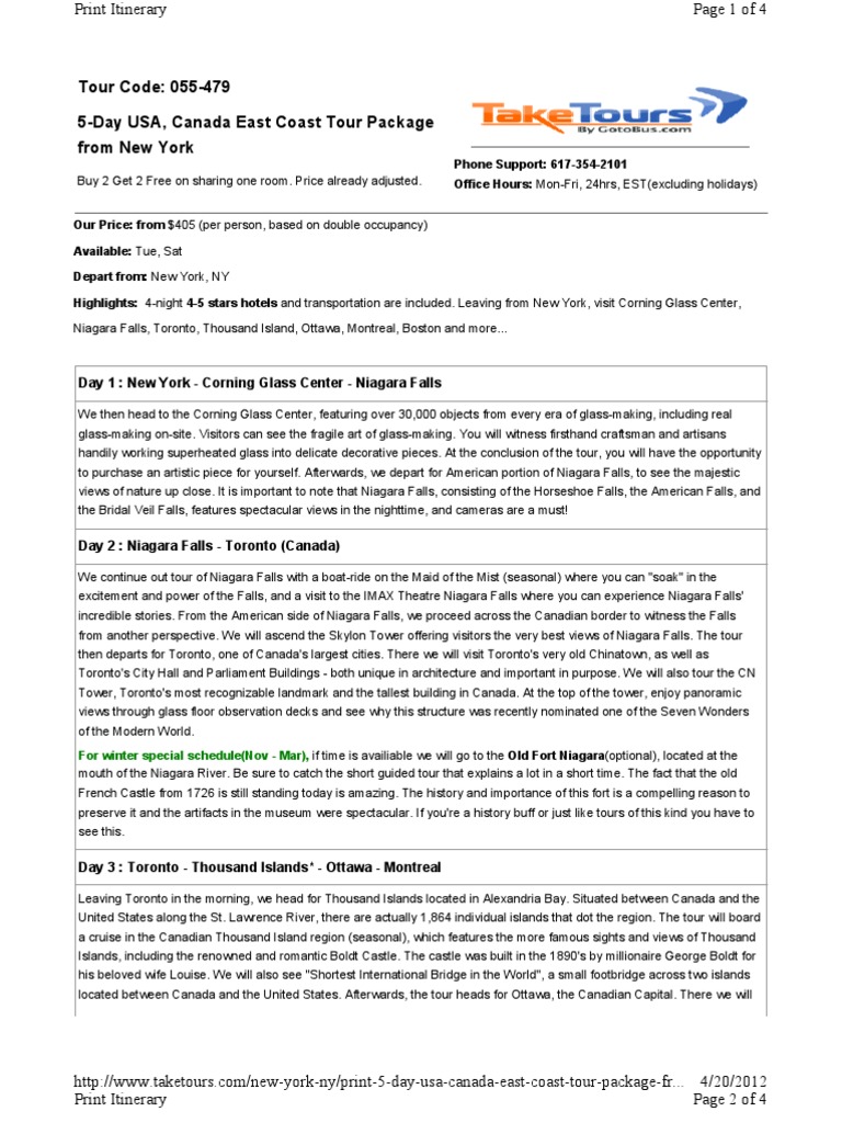 Canada Tour Itinerary | PDF | Boston | Travel Visa