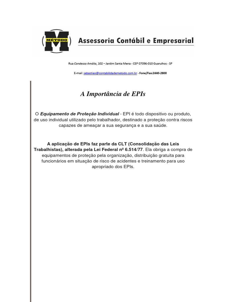Importância dos EPIs na Segurança do Trabalho | PDF