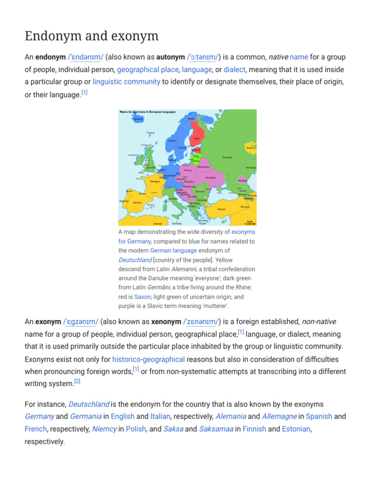 Endonym and Exonym - Wikipedia | PDF | Languages | Foreign Language Studies