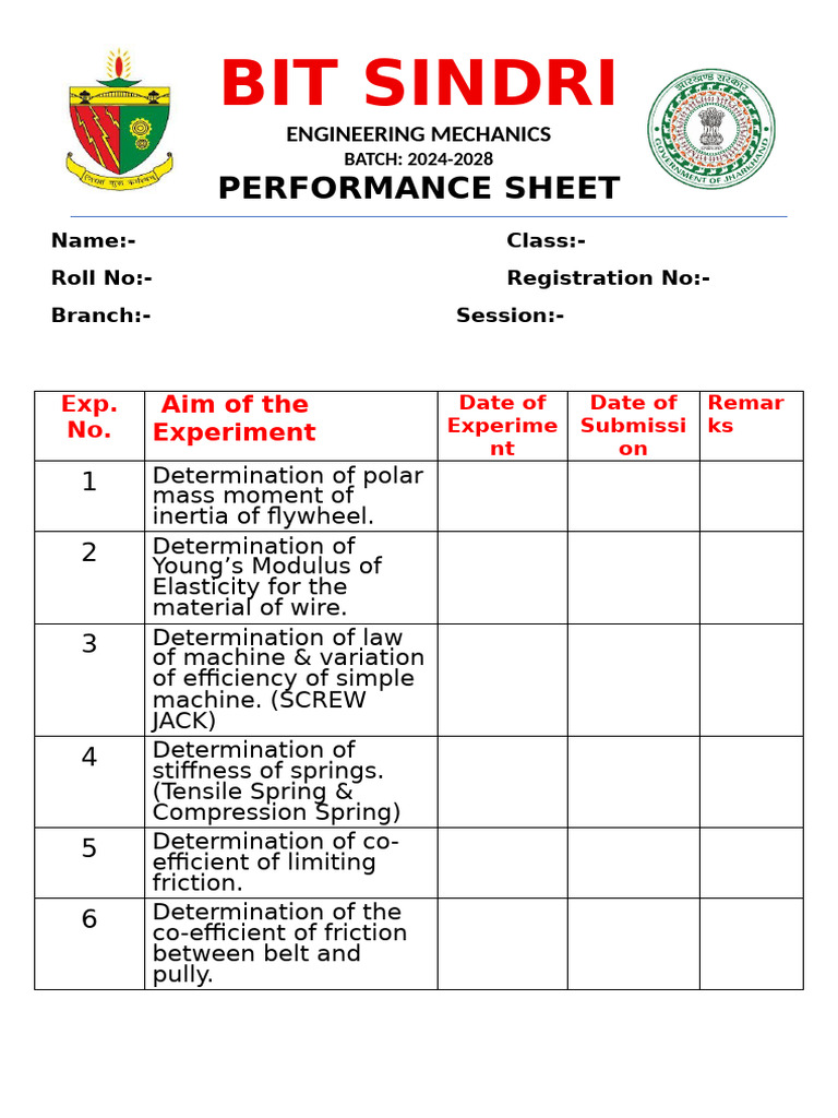 Mechanics (Performance Sheet) | PDF