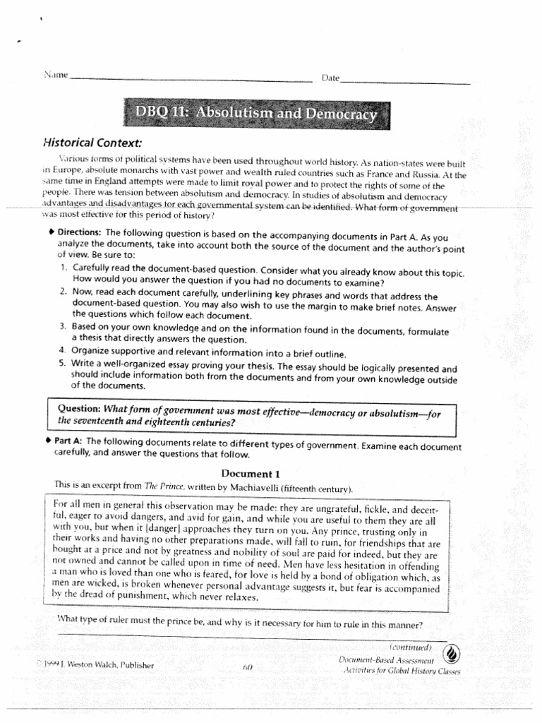 DBQ Absolutism and Democracy | PDF