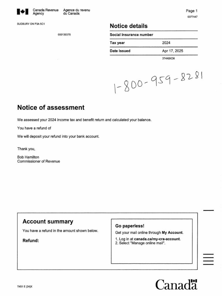 2024 Canada Notice of Assessment Summary | PDF | Tax Refund | Taxes