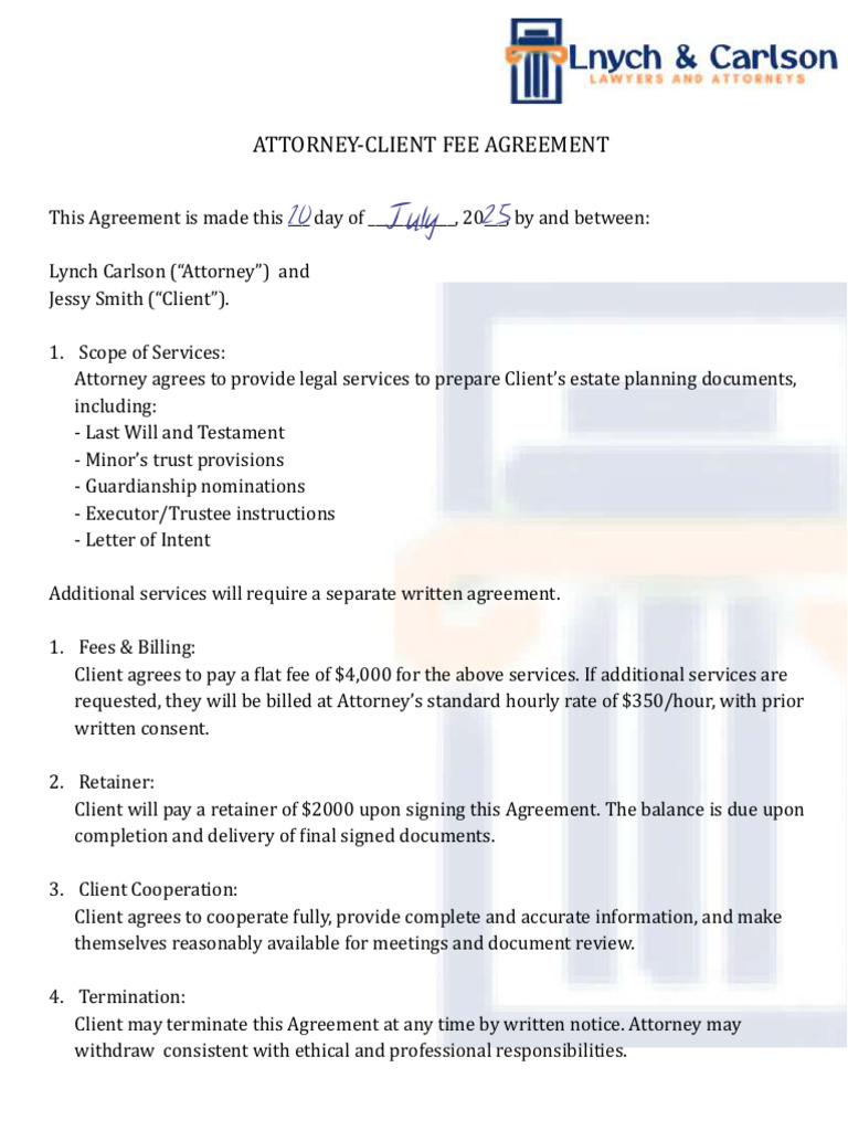 Estate Planning Fee Agreement Template | PDF