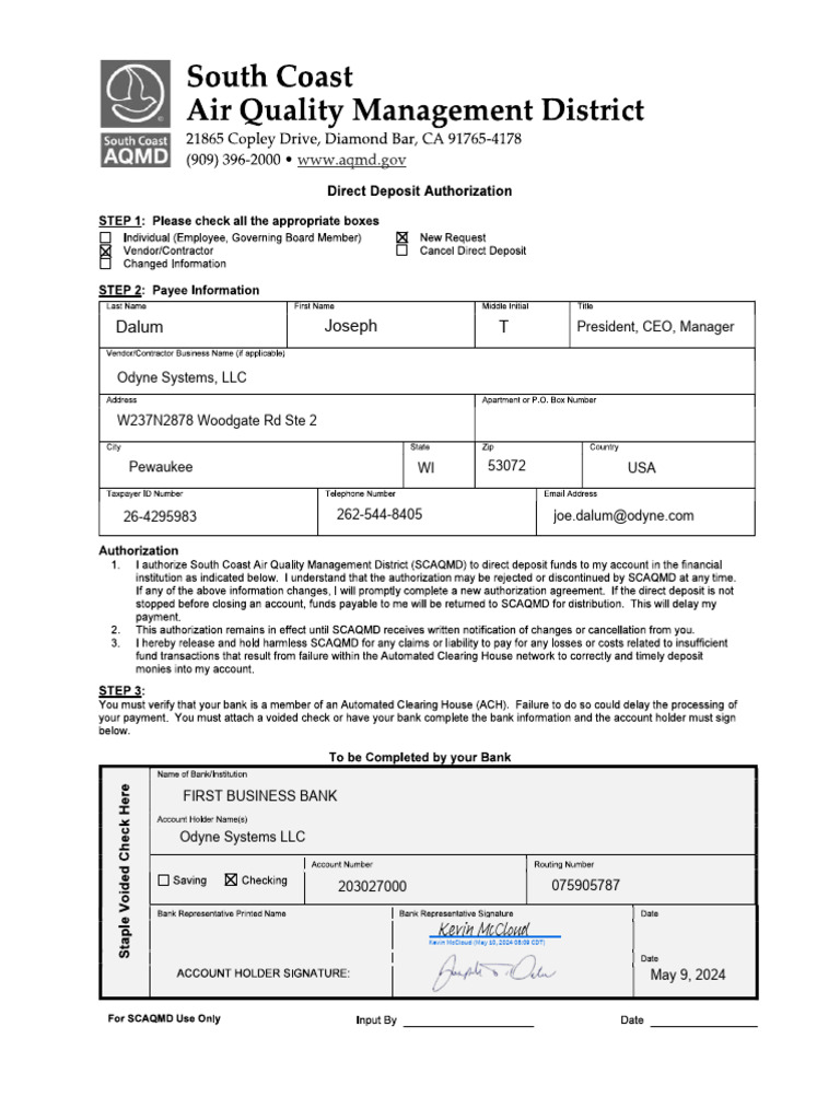 Direct Deposit Authorization - Dda Form - Signed | PDF