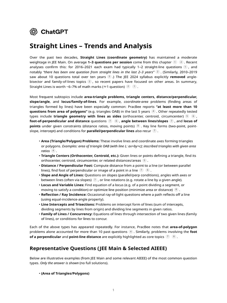 JEE Main Straight Lines Trends Analysis | PDF | Line (Geometry) | Triangle