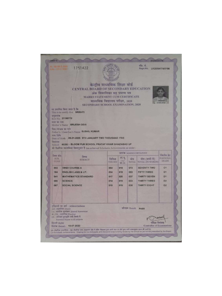 10 Marksheet | PDF