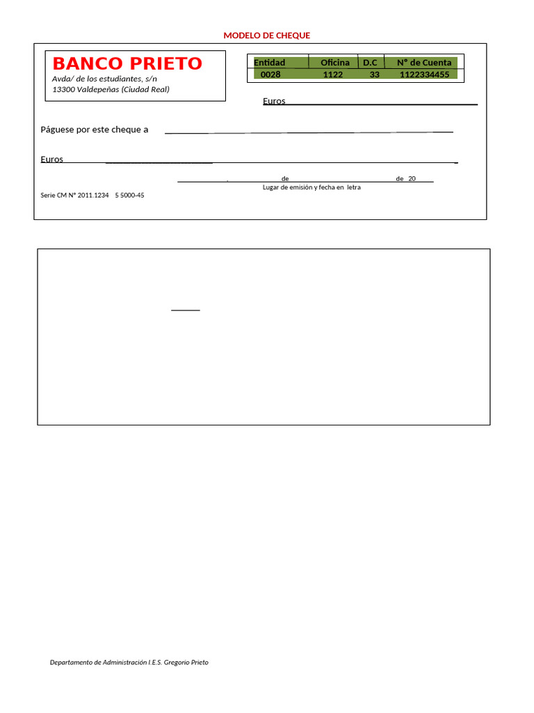 Modelo de Cheque 43 Euros | PDF