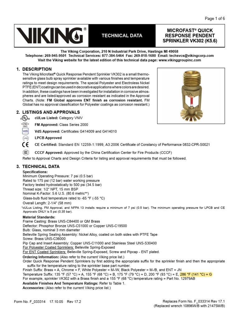 VK 302 With Certificates | PDF | Fire Sprinkler System | Corrosion