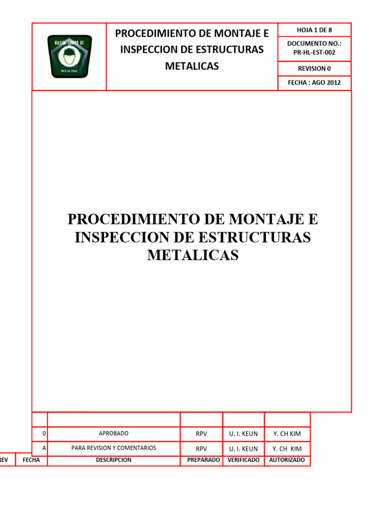 Pr-Hl-Est-002 Montaje e Inspeccion de Estructuras Metalicas | PDF | Soldadura | Construcción