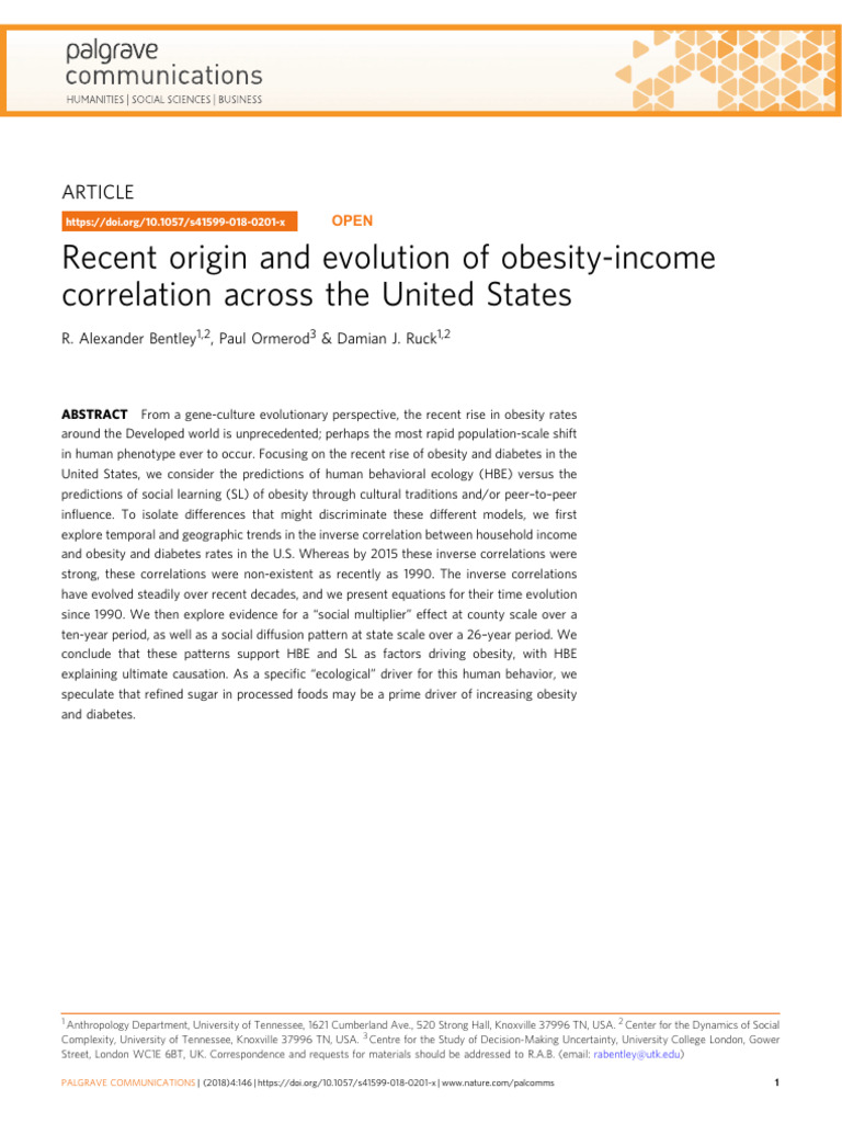 Recent Origin and Evolution of Obesity-Income Correlation Across The ...
