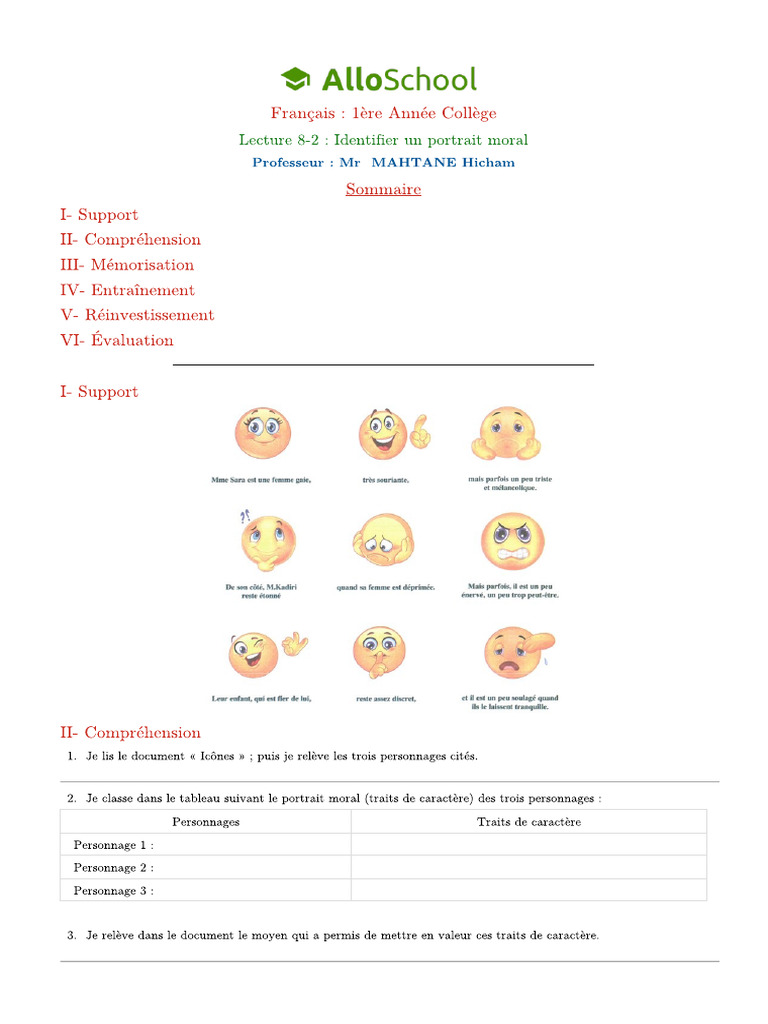Lecture 8 2 Identifier Un Portrait Moral 2 | PDF