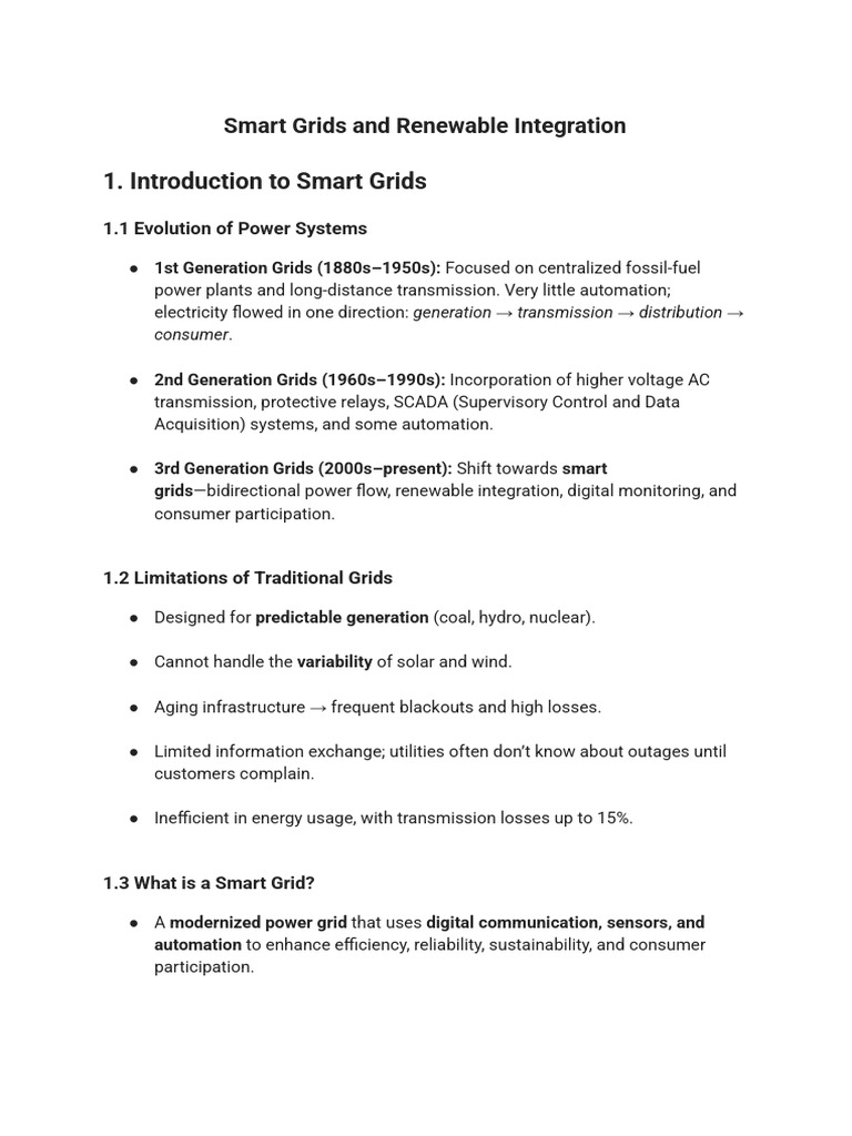 Smart Grids and Renewable Integration | PDF | Electrical Grid | Smart Grid
