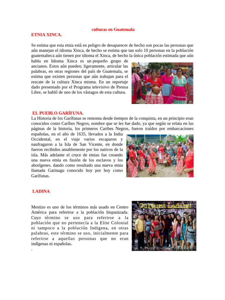 Cuatro Pueblos de Guatemala, Etnia Ladina, Xinca, Garifuna, Maya | PDF ...