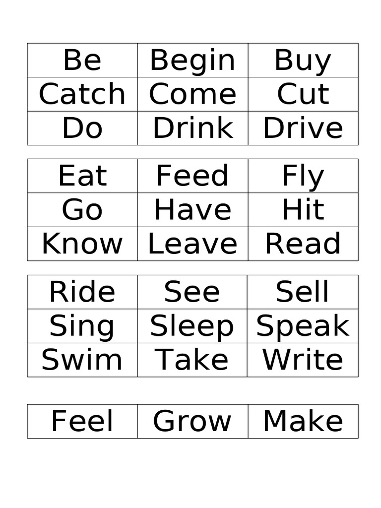 Bingo Irregular Verbs Past Simple | PDF