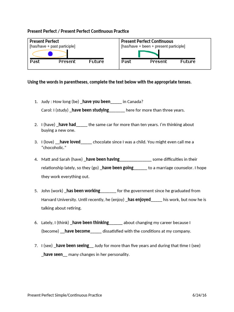 Answers Worksheet Present Perfect | PDF
