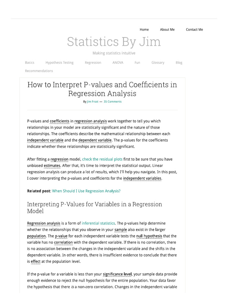 How To Interpret P-Values and Coefficients in Regression Analysis | PDF