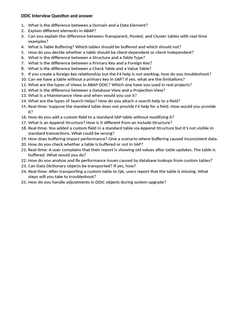 DDIC Interview QA | PDF