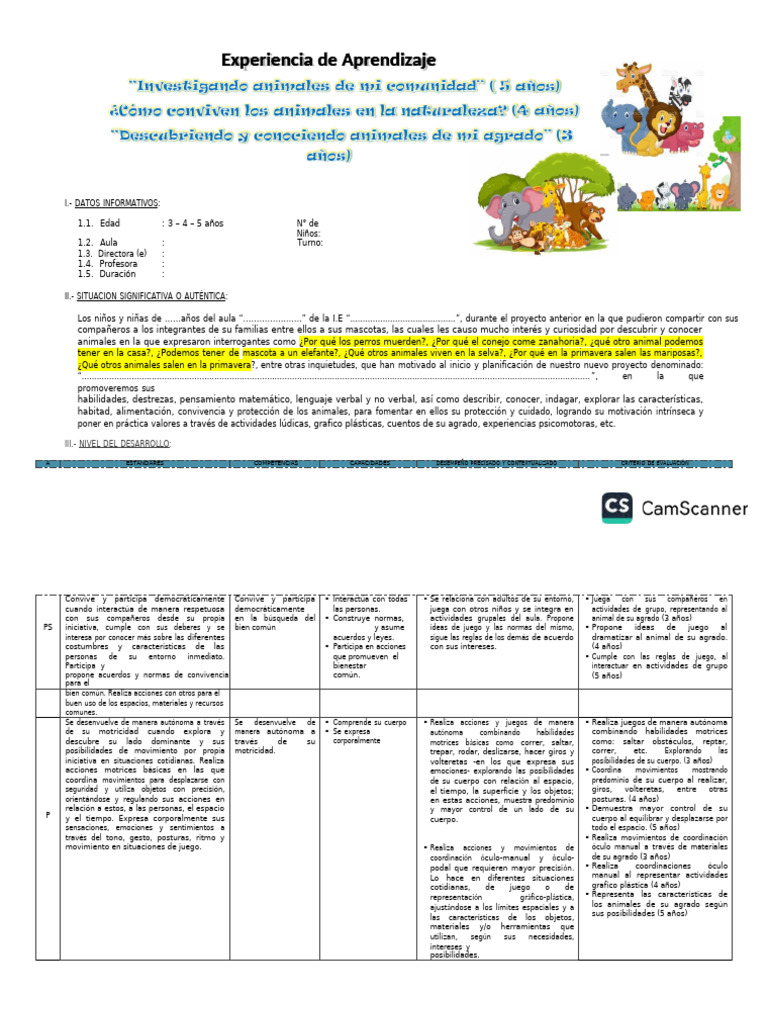 Proyecto Educativo sobre Animales para Niños | PDF | Información ...