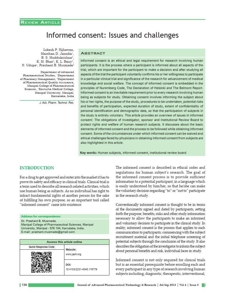 Informed Consent Issues and Challenges.4 | PDF | Informed Consent ...