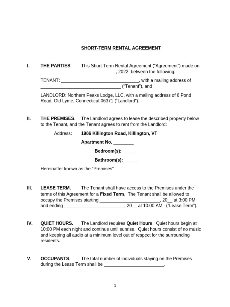 Short Term Rental Agreement 11.29.22 | PDF | Leasehold Estate | Landlord