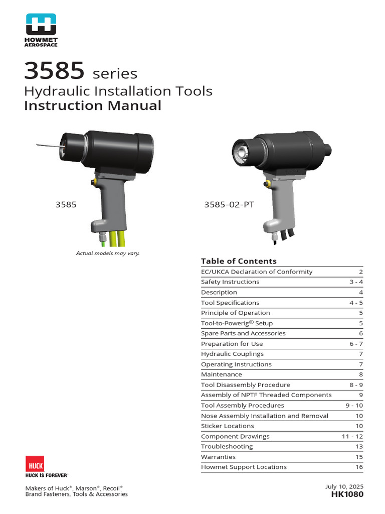 Manual Remachadora (Pistola) Hidraulica Huck 3585 | PDF | Pipe (Fluid ...