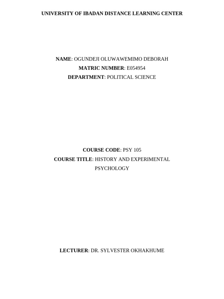 University of Ibadan Distance Learning Center | PDF | Psychology ...