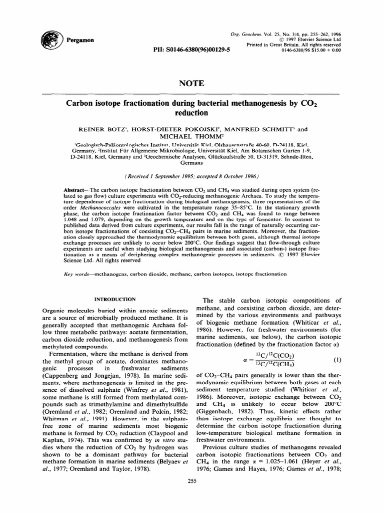 Carbon Isotope Fractionation in Methanogenesis | PDF | Methane | Chemistry