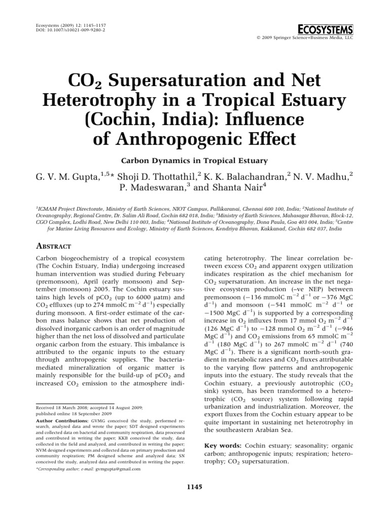 CO2 Dynamics in Cochin Estuary Heterotrophy | PDF | Greenhouse Gas ...