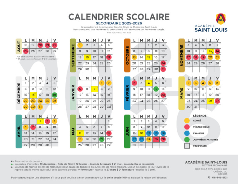 Calendrier ASL 2025-2026 | PDF