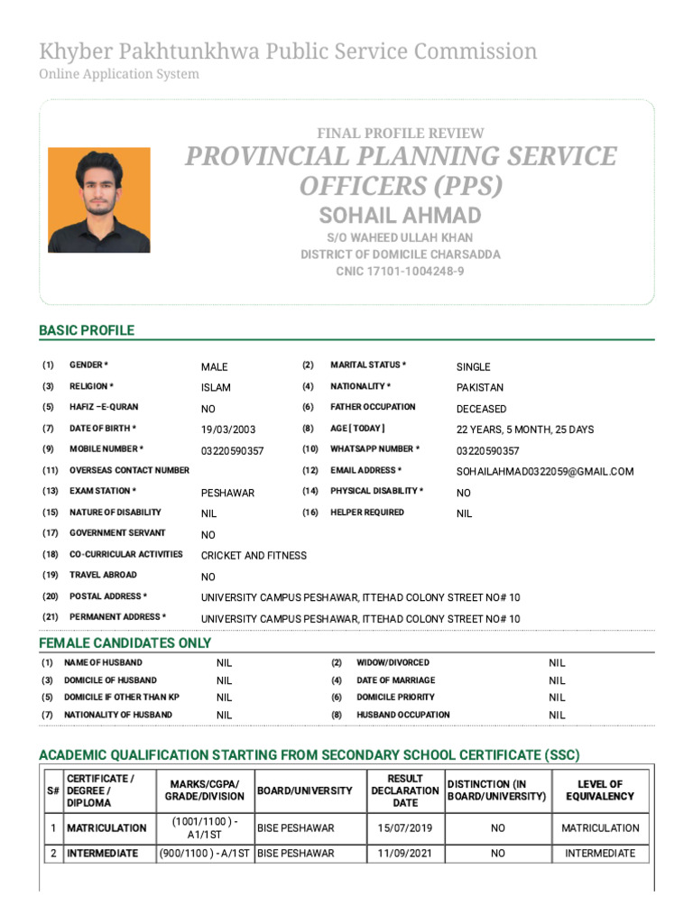 Final Profile Review For Submission - KP PSC Online Application System ...
