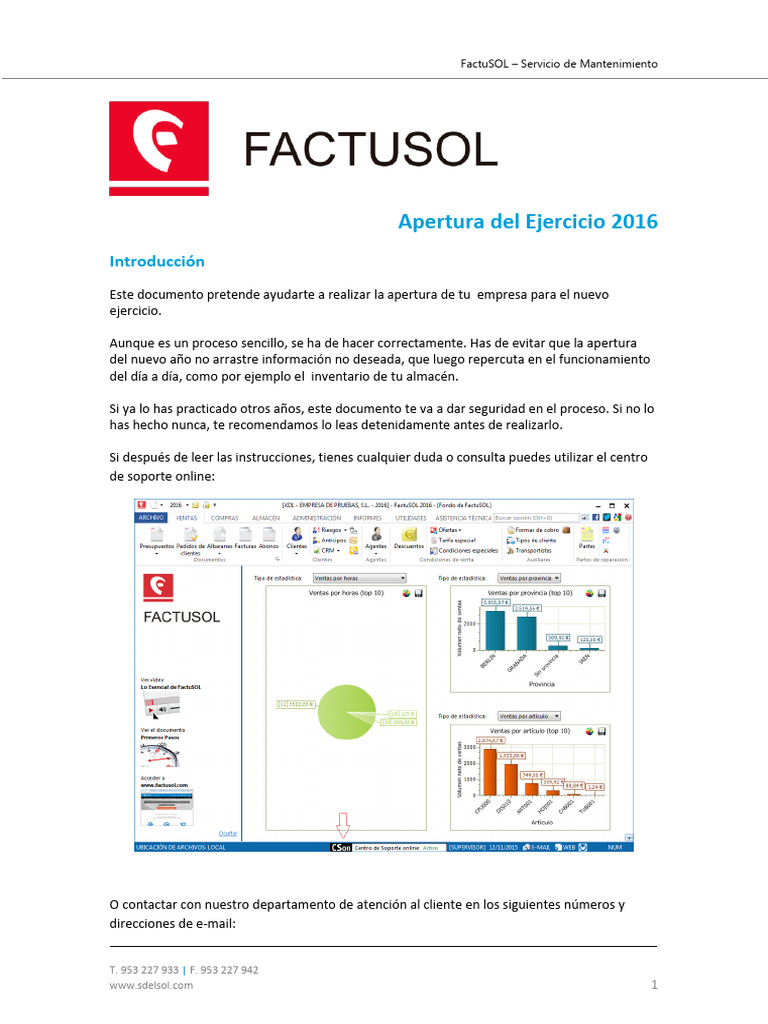 FactuSOL Instrucciones Para La Apertura de Un Nuevo Ejercicio | PDF ...