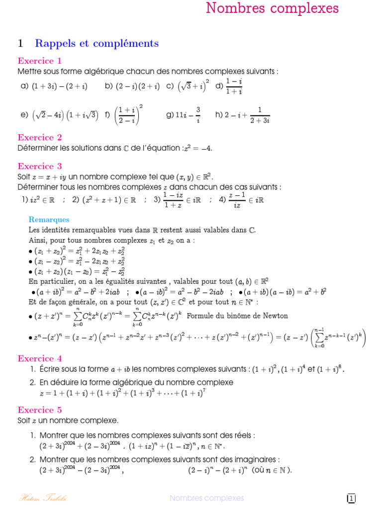 Forme algébrique des nombres complexes | PDF | Nombre complexe | Triangle