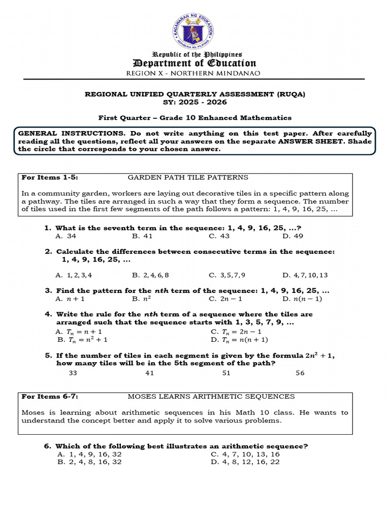 Enhanced Math 10 q1 Ruqa 1-50 Sy 2025-2026 | PDF | Polynomial | Factorization