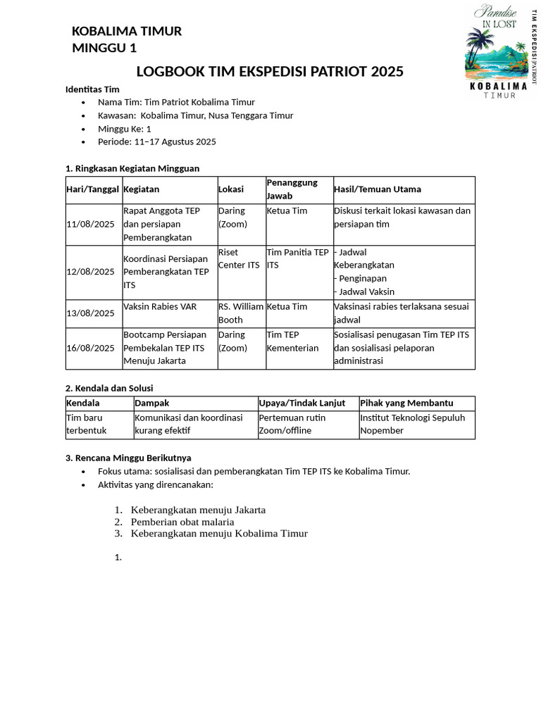 Logbook m1 Tim Ekspedisi Patriot 2025 Rev - 1 | PDF