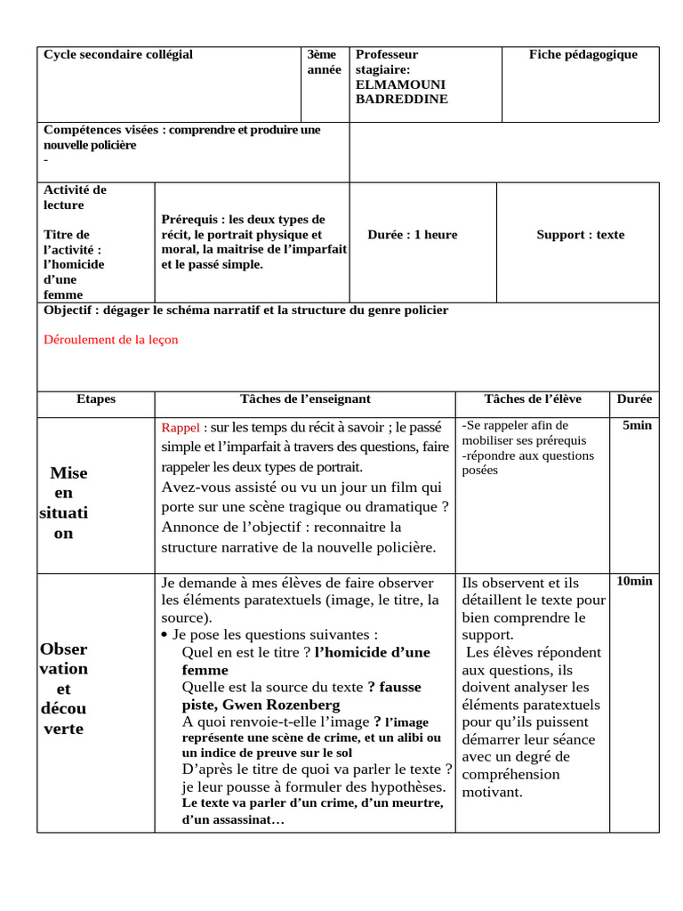 Fiche de Lecture ELMAMOUNI BADREDDINE | PDF