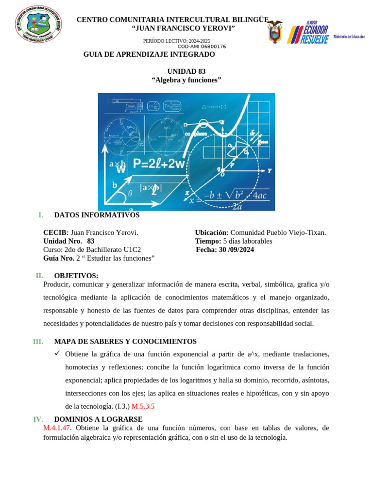 M.u1.c2.guia de Aprendizaje Integrado, 2do | PDF | Función (Matemáticas) | Matemáticas