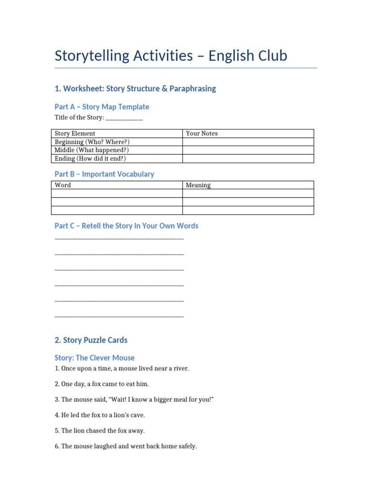 Storytelling Activities for English Club | PDF