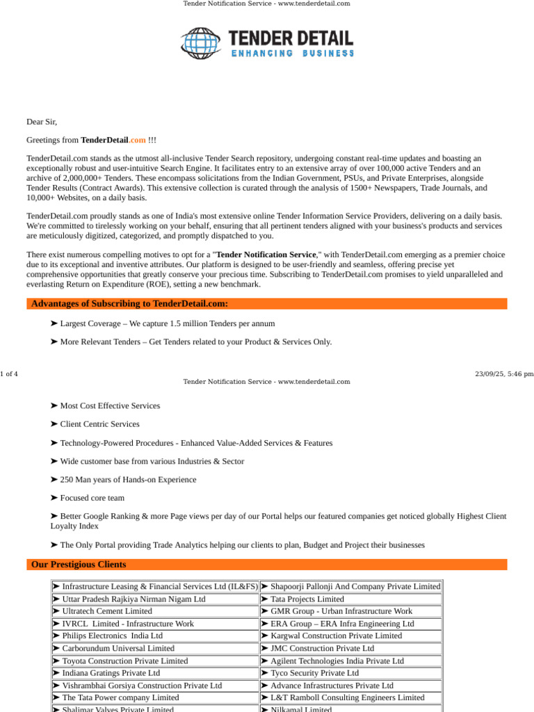 Comprehensive Tender Notification Service | PDF
